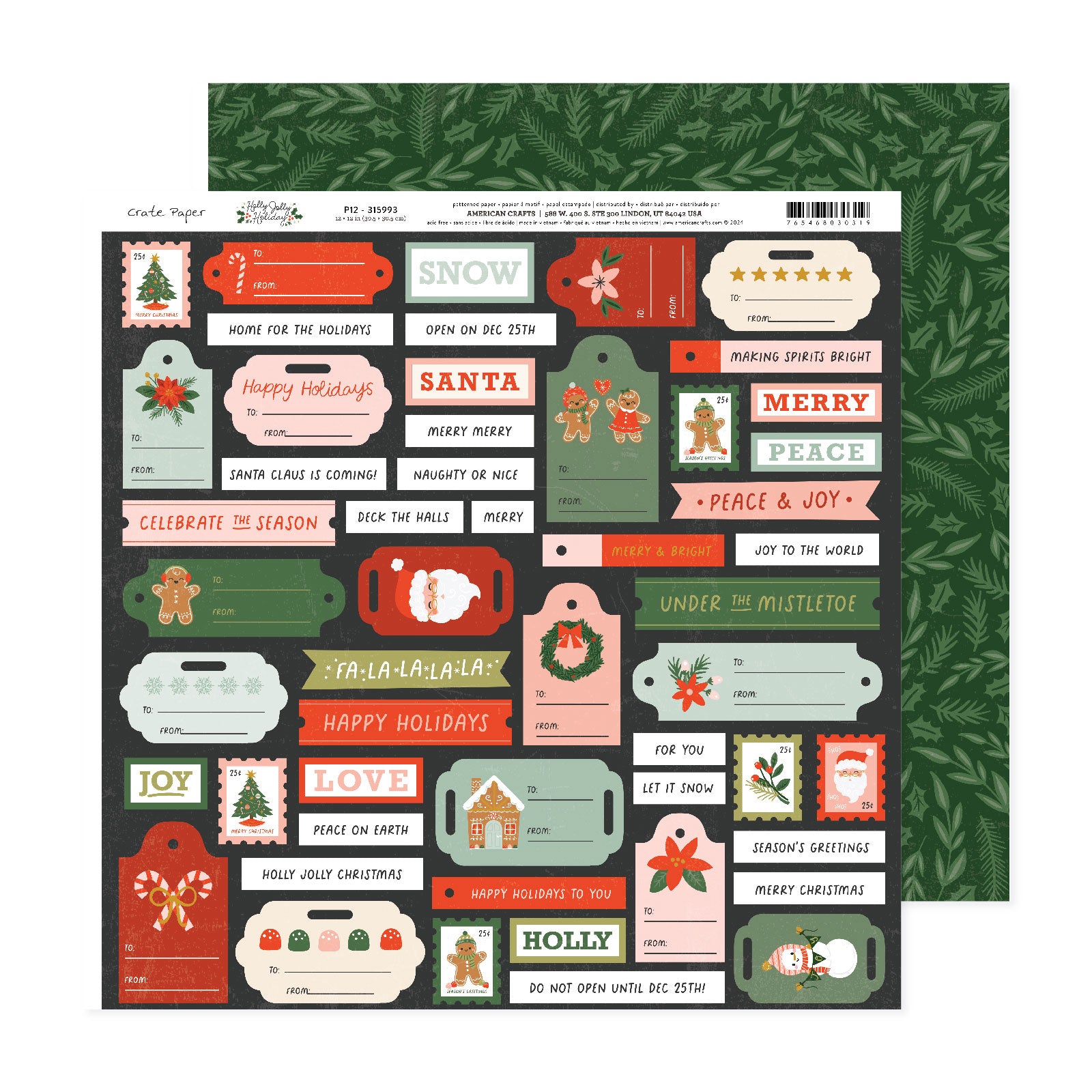 Crate Paper Holly Jolly 12 x 12 Double Sided Paper, 25 sheets ...