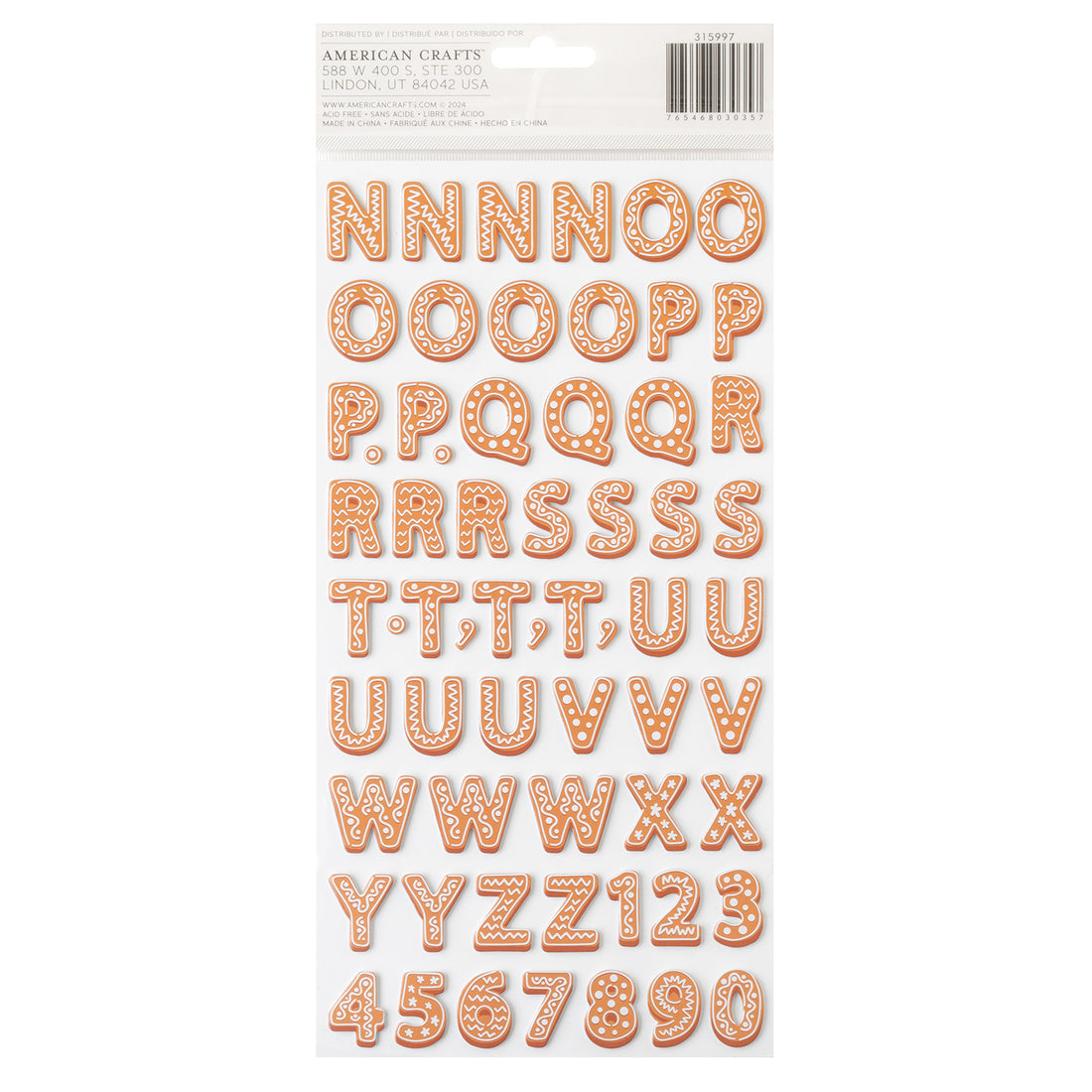 Crate Paper Holly Jolly Thickers Gingerbread Alphabet Stickers, 125 pc ...