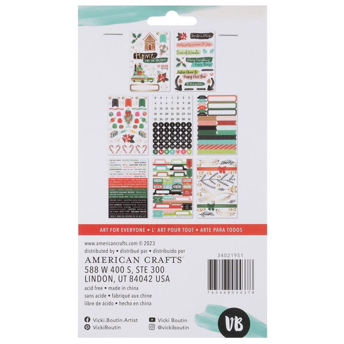 Vicki Boutin Peppermint Kisses Sticker Book with Gold Foil Accents - 2 ...