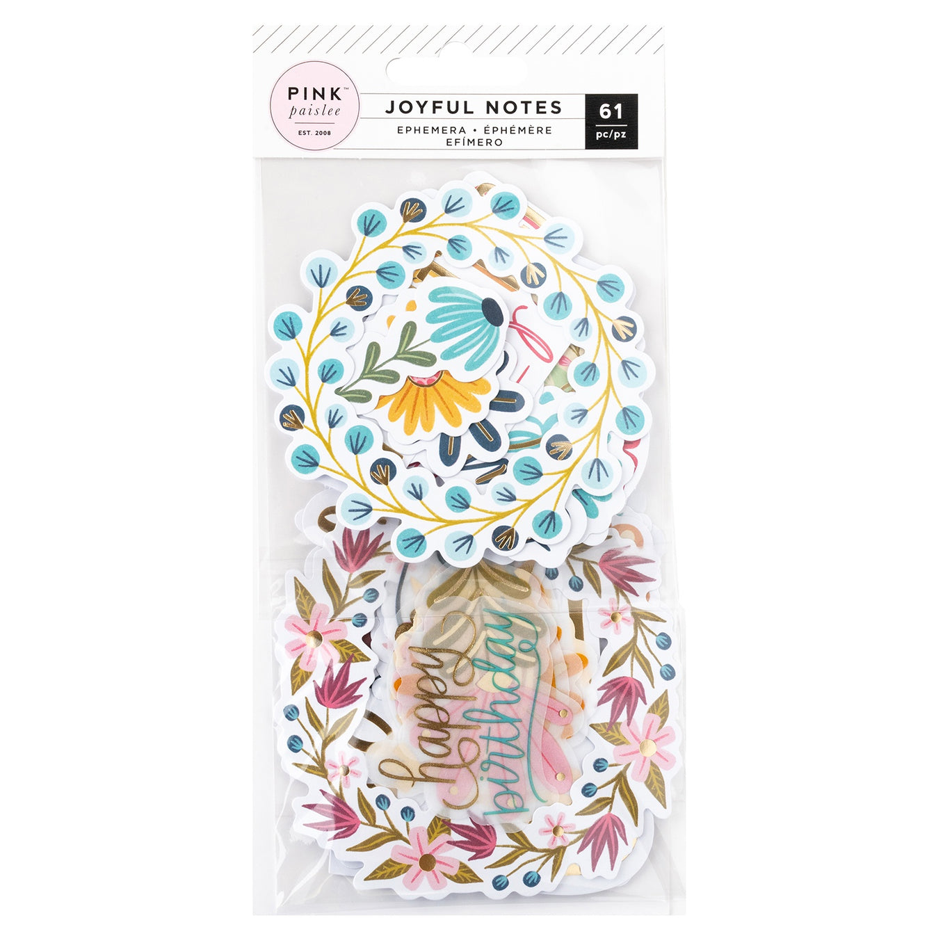 Pink Paislee Joyful Notes Ephemera Die Cuts- Vellum And Gold Foil Icon ...