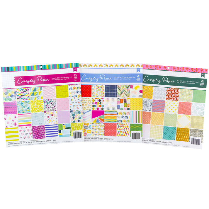 ASSORTED American Crafts 12x12" Paper Pad 3 packs