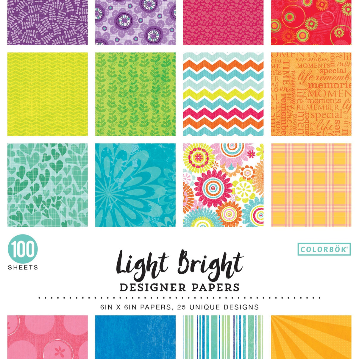 Colorbok Single-Sided Printed Cardstock 6"X6" 100/Pkg-Light Bright ...