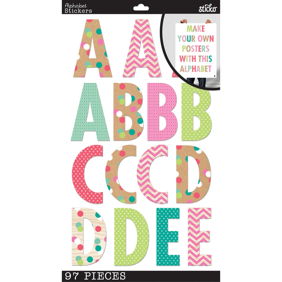 Sticko Alphabet Stickers - Bright Multi Pattern, 97pcs – American Crafts